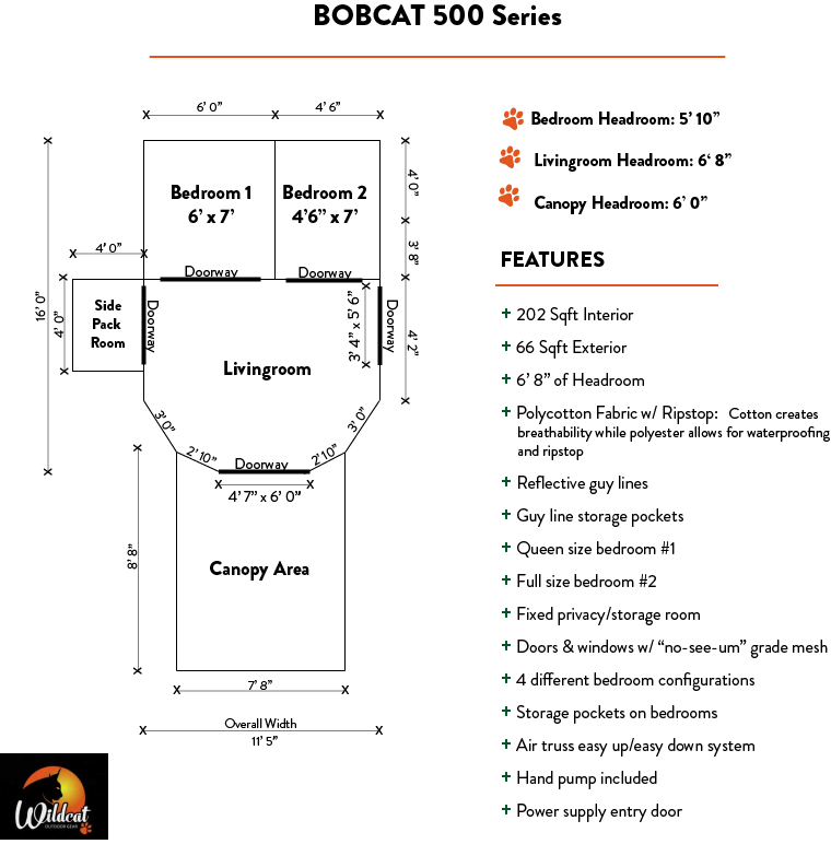 BOBCAT 500 Premium Family Camping Tent | Wildcat Outdoor Gear